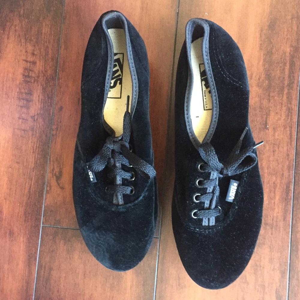 Rare Vintage Platform Black Velvet Vans Sneakers 9 - Gem